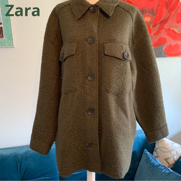 Zara | Tops | Zara Shirt Jacket Womens Size M Medium Green Button Up ...